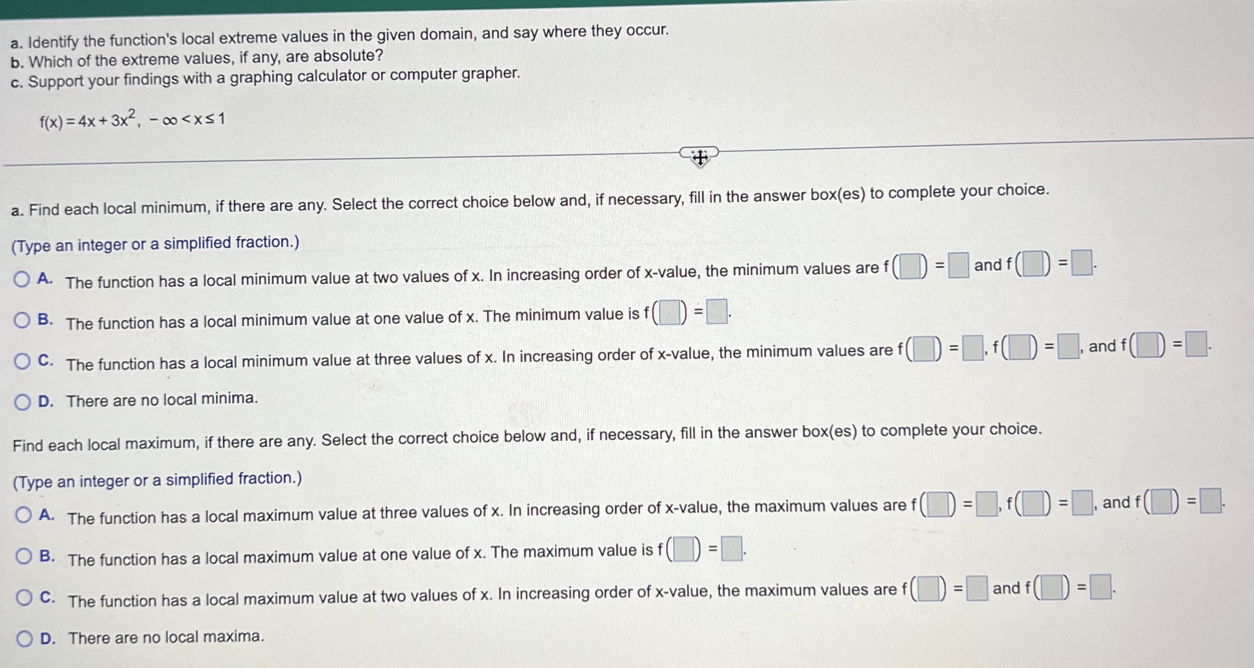 Solved a. Identify the function's local extreme values in | Chegg.com