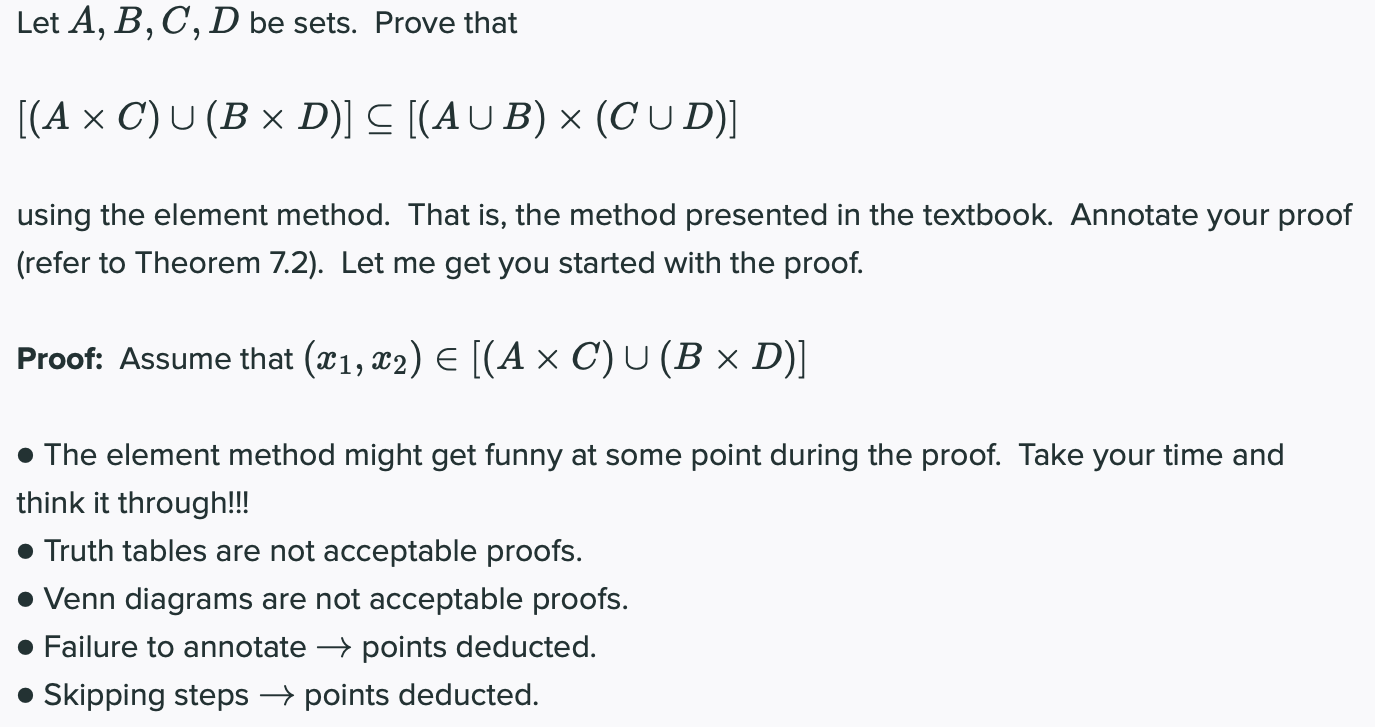 Solved Let A, B, C, D be sets. Prove that [(A x C) U (B x | Chegg.com
