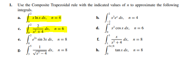 Solved 1. Use the Composite Trapezoidal rule with the | Chegg.com