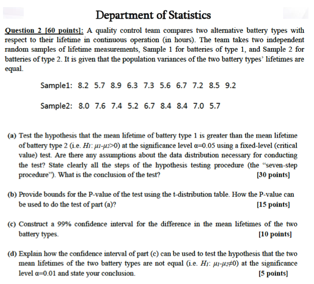 Solved Department of Statistics Question 2 [60 points]: A | Chegg.com