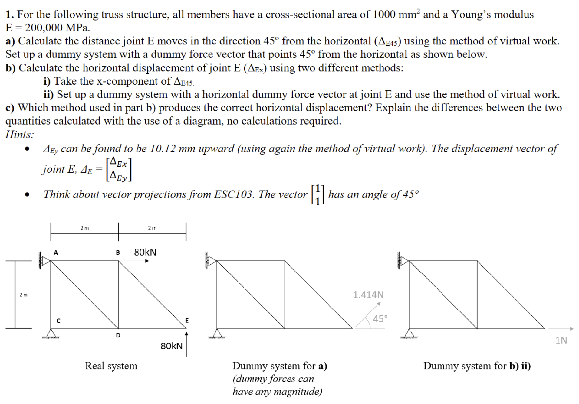 Solved 1. For the following truss structure, all members | Chegg.com