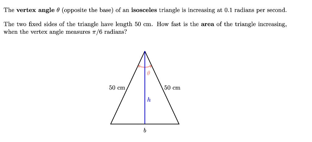 Solved The vertex angle θ (opposite the base) of an | Chegg.com