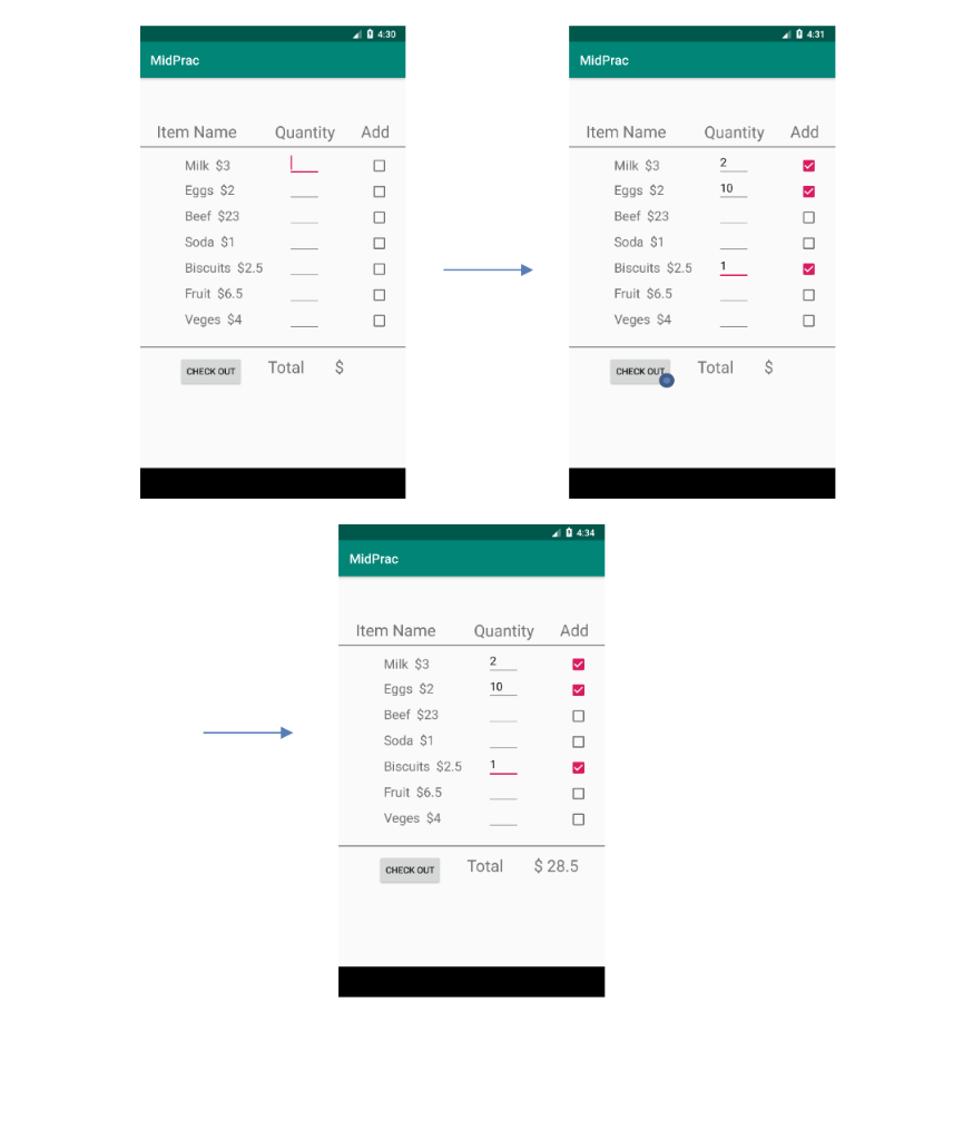 using ANDROID STUDIO write a shopping cart app The | Chegg.com