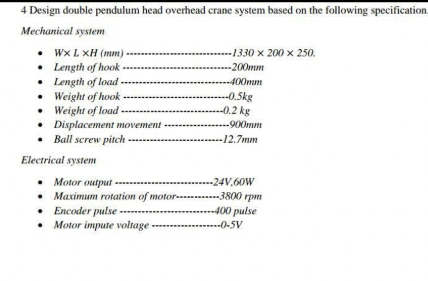 4 Design double pendulum head overhead crane system | Chegg.com
