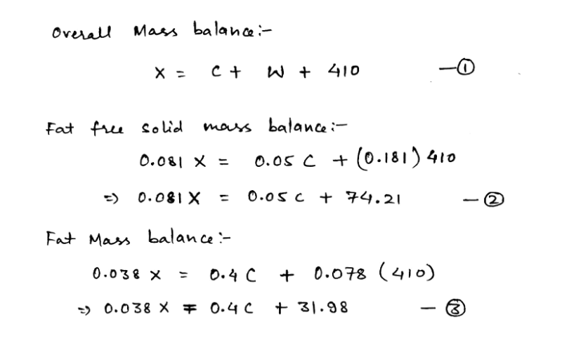 Solved Overall Mass balance :- x= ct w+ 410 - Fat free solid | Chegg.com