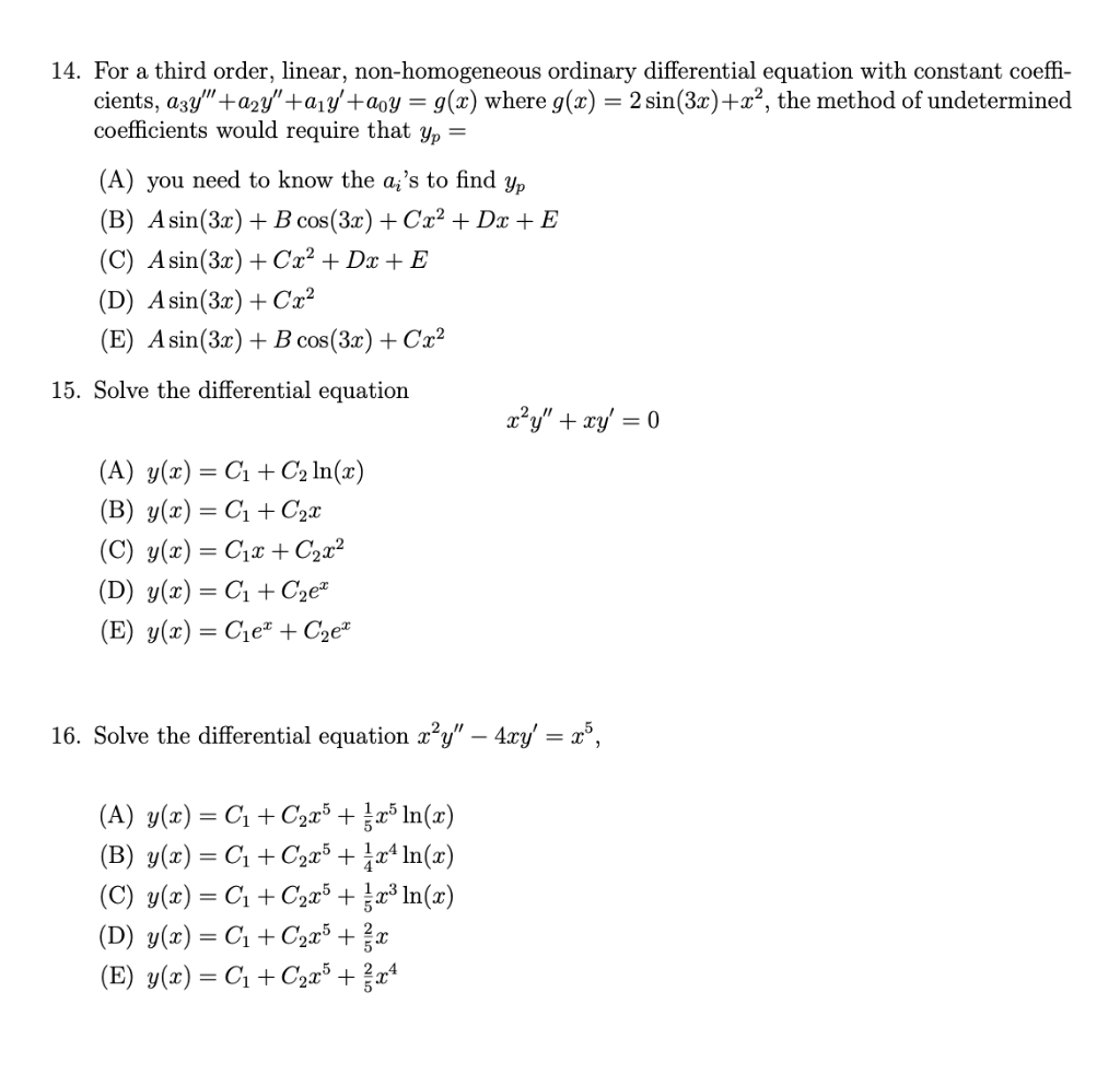 Solved 14. For a third order, linear, non-homogeneous | Chegg.com