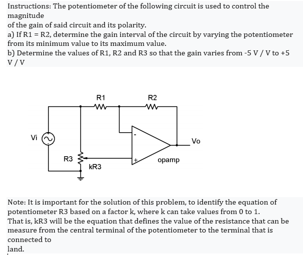 Solved Instructions: The potentiometer of the following | Chegg.com