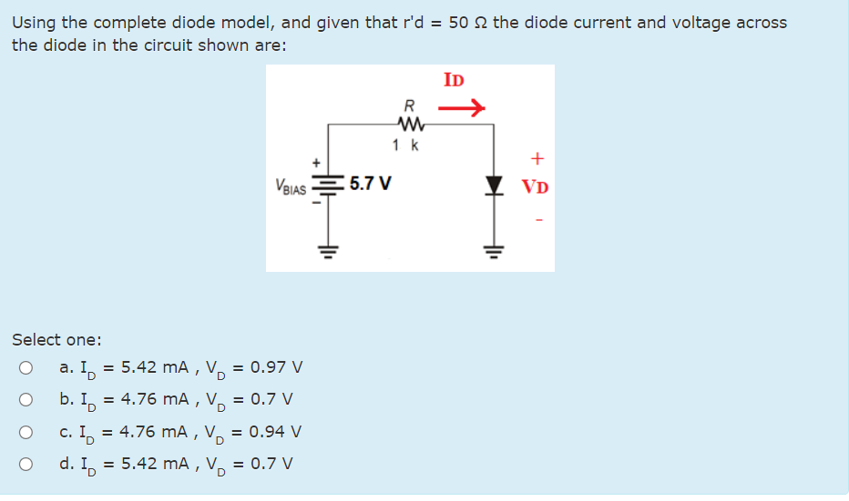 Solved Using the complete diode model, and given that r'd = | Chegg.com