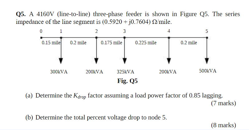 Solved Q5. A 4160 V (line-to-line) three-phase feeder is | Chegg.com