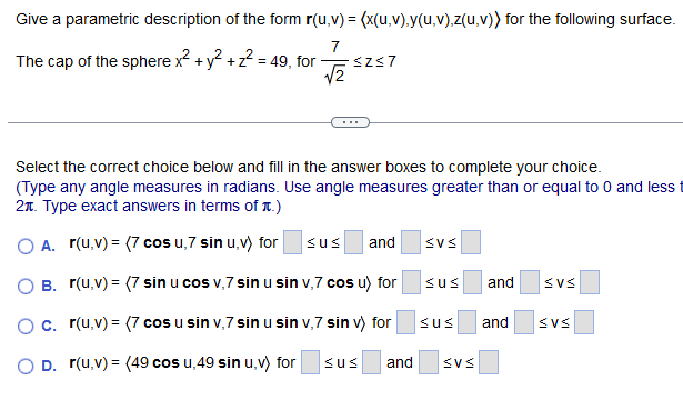 Solved Give a parametric description of the form | Chegg.com