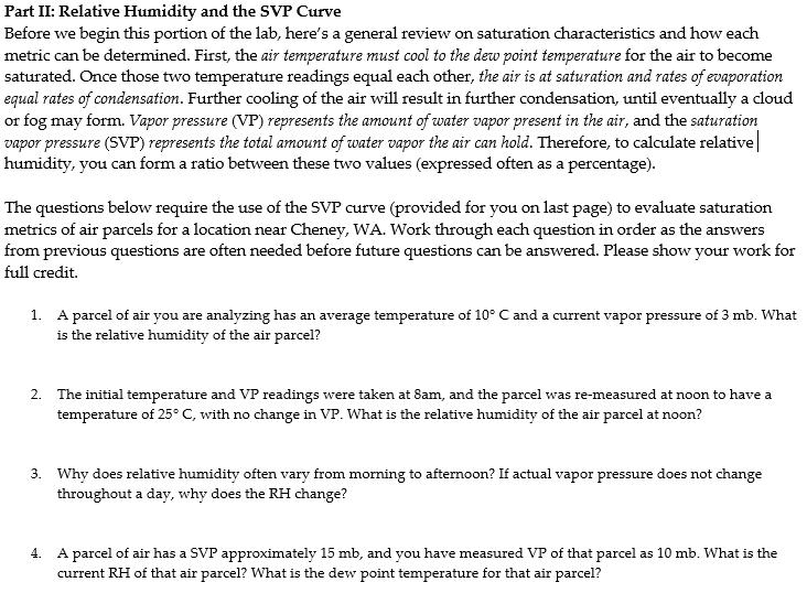 Solved Part II: Relative Humidity and the SVP Curve Before | Chegg.com