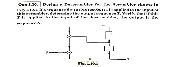 Solved Que 1.10. Design a Descrambler for the Scrambler | Chegg.com