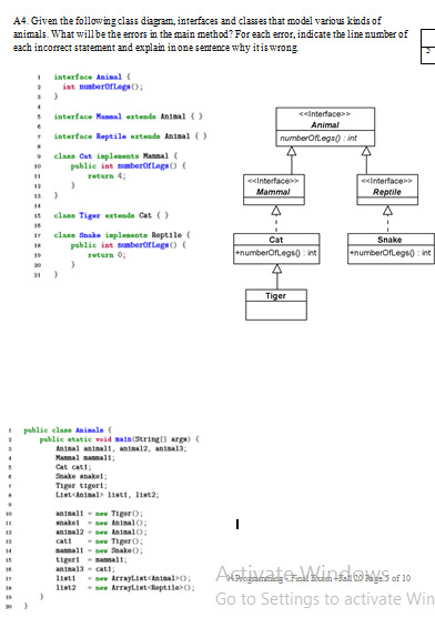 Solved A4 Given the following class diagram, interfaces and | Chegg.com