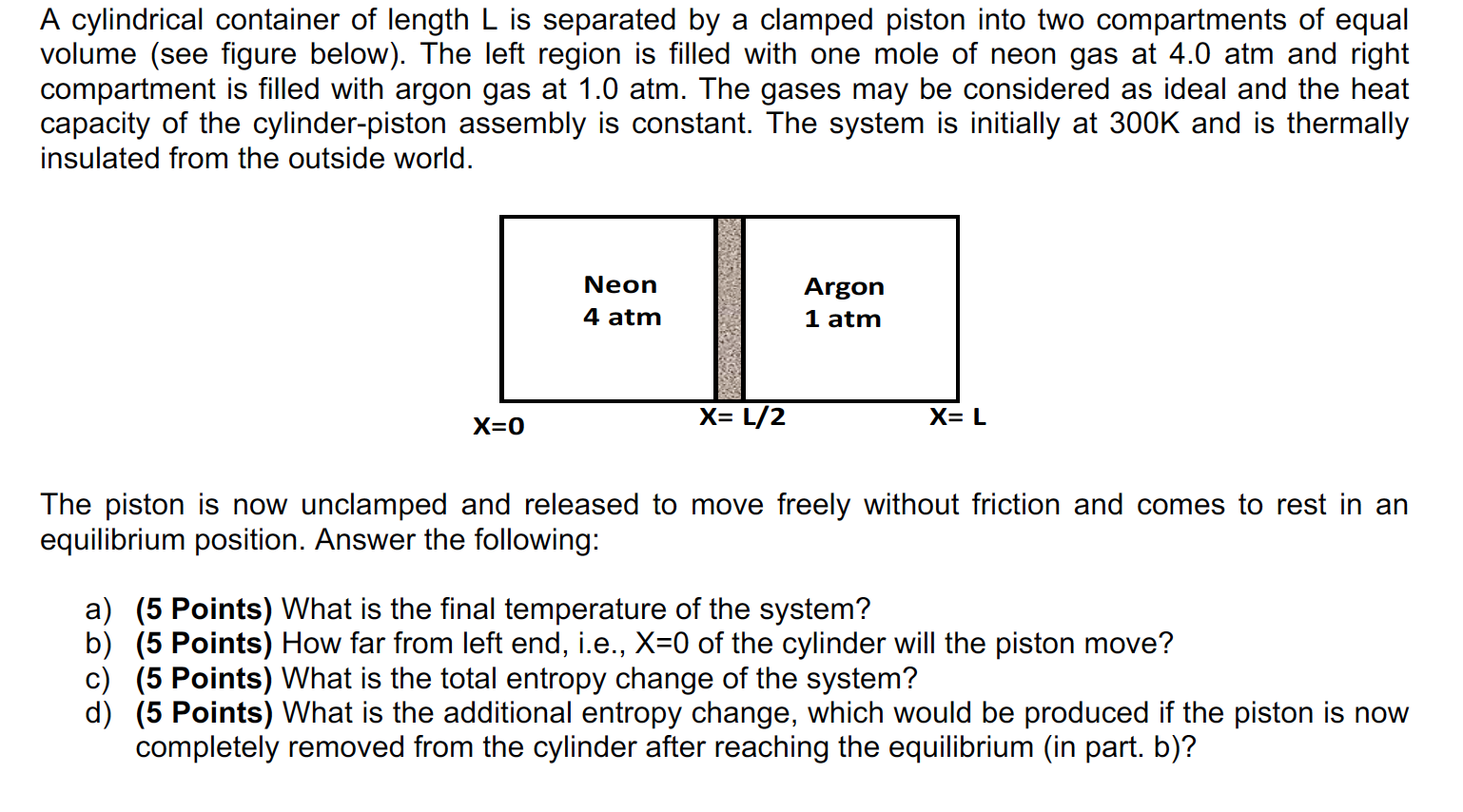 A cylindrical container of length L is separated by a | Chegg.com