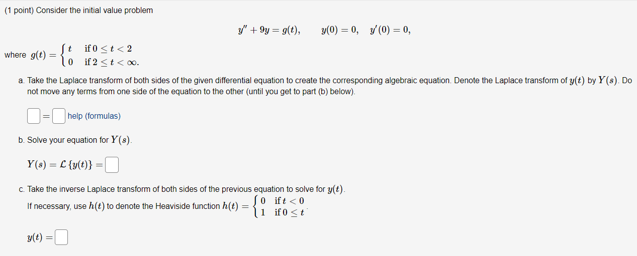 Solved (1 point) Consider the initial value problem y" +9y = | Chegg.com