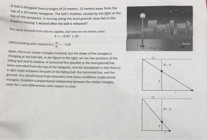 Solved is dropped from a height of 20 meters, 12 meters away | Chegg.com