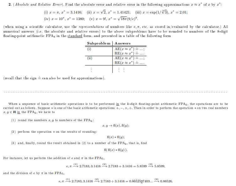 Solved 2. (Absolute and Relative Error). Find the absolute | Chegg.com