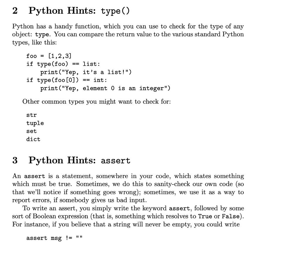 Solved 2 Python Hints: type() Python has a handy function, | Chegg.com