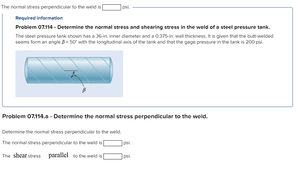 Solved The normal stress perpendicular to the weld is psi. | Chegg.com