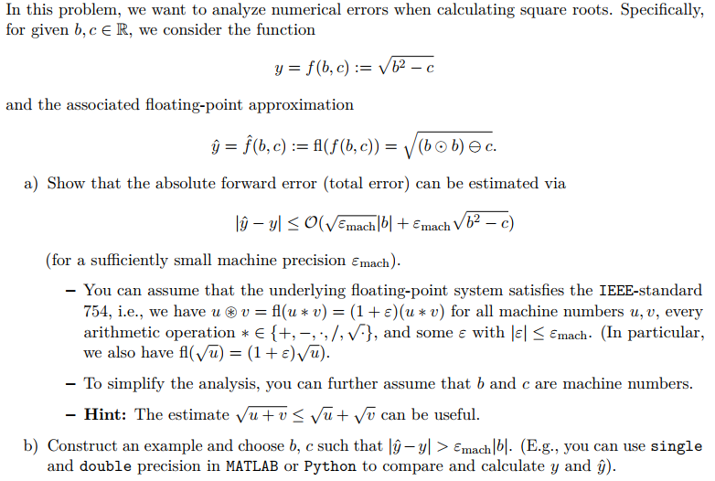 In this problem, we want to analyze numerical errors | Chegg.com