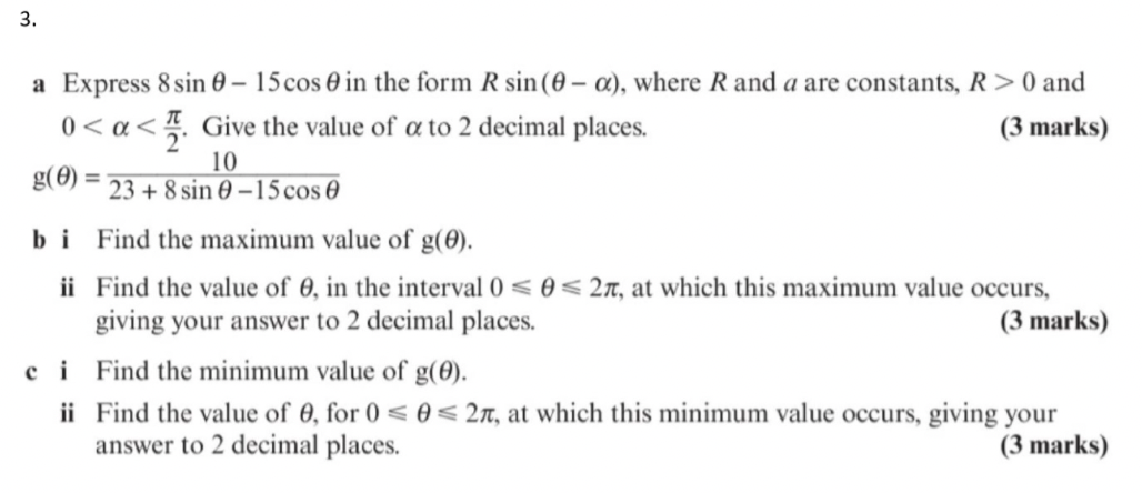 Solved a Express 8sinθ−15cosθ in the form Rsin(θ−α), where R | Chegg.com
