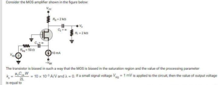 Solved Consider the MOS amplifier shown in the figure below | Chegg.com