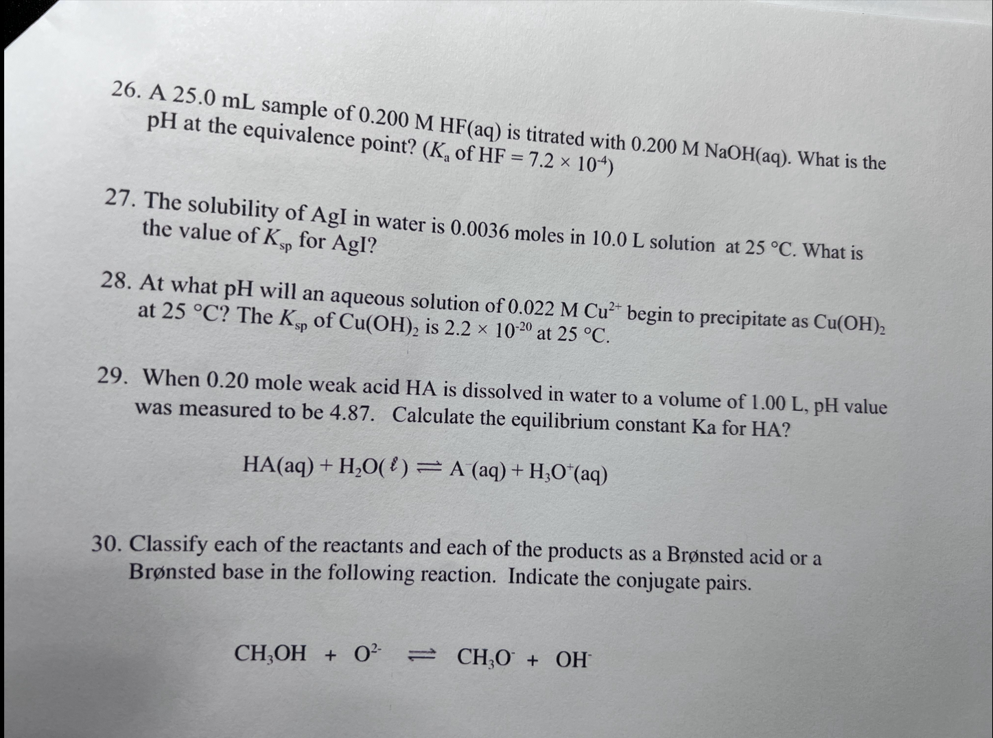 Solved 26. A 25.0 mL sample of 0.200MHF(aq) is titrated with | Chegg.com