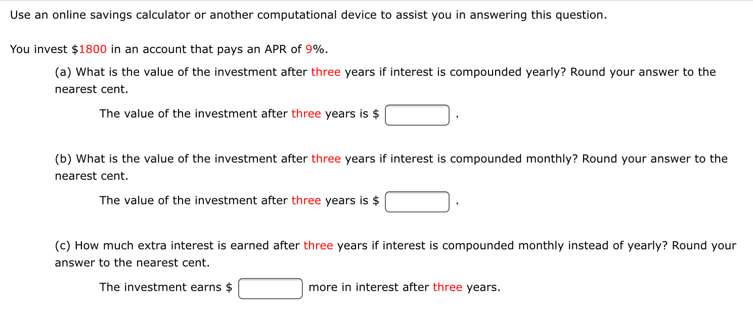 Solved Use an online savings calculator or another | Chegg.com