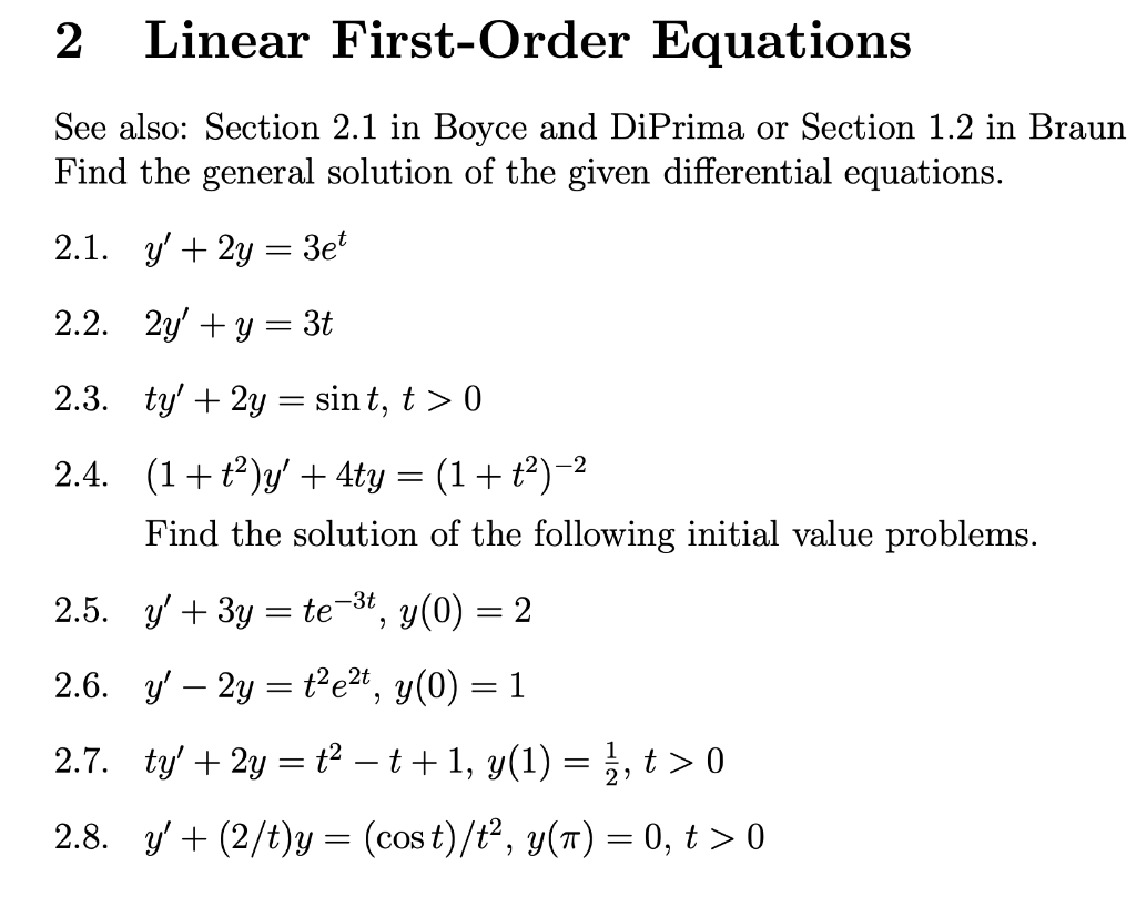 Solved 2 Linear First Order Equations See Also Section 2 1