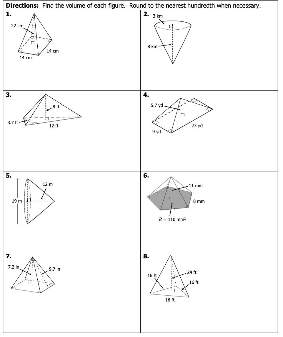 Solved Directions: Find the volume of each figure. Round to | Chegg.com