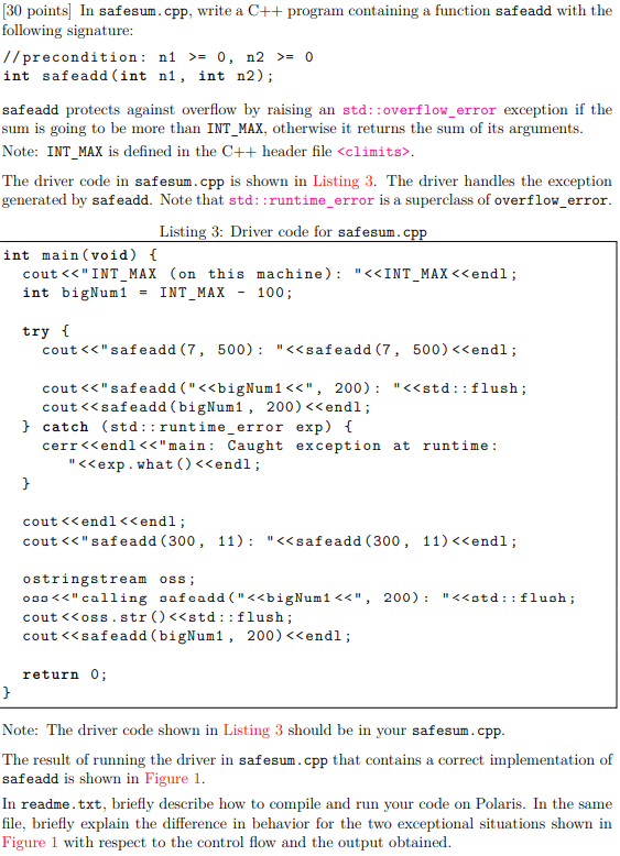 Solved [30 points) In safesum.cpp, write a C++ program | Chegg.com