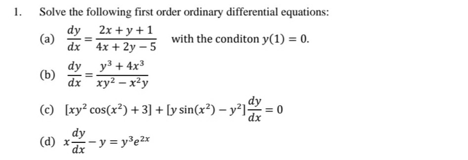 Solved Solve the following first order ordinary differential | Chegg.com