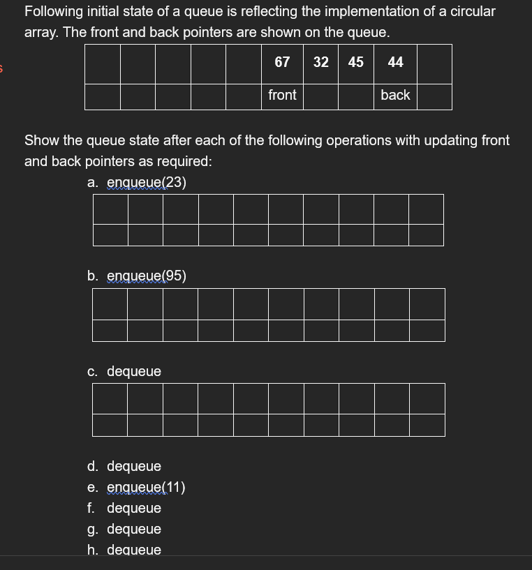 Solved Following initial state of a queue is reflecting the | Chegg.com