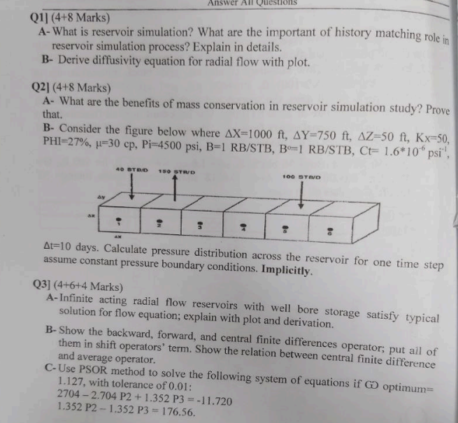 Solved Q1] (4+8 Marks) A-What is reservoir simulation? What | Chegg.com