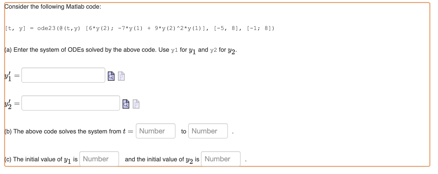 Solved Consider the following Matlab code: [t, y] ode23 (@ | Chegg.com