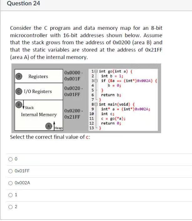 Solved Question 24 Consider the C program and data memory | Chegg.com