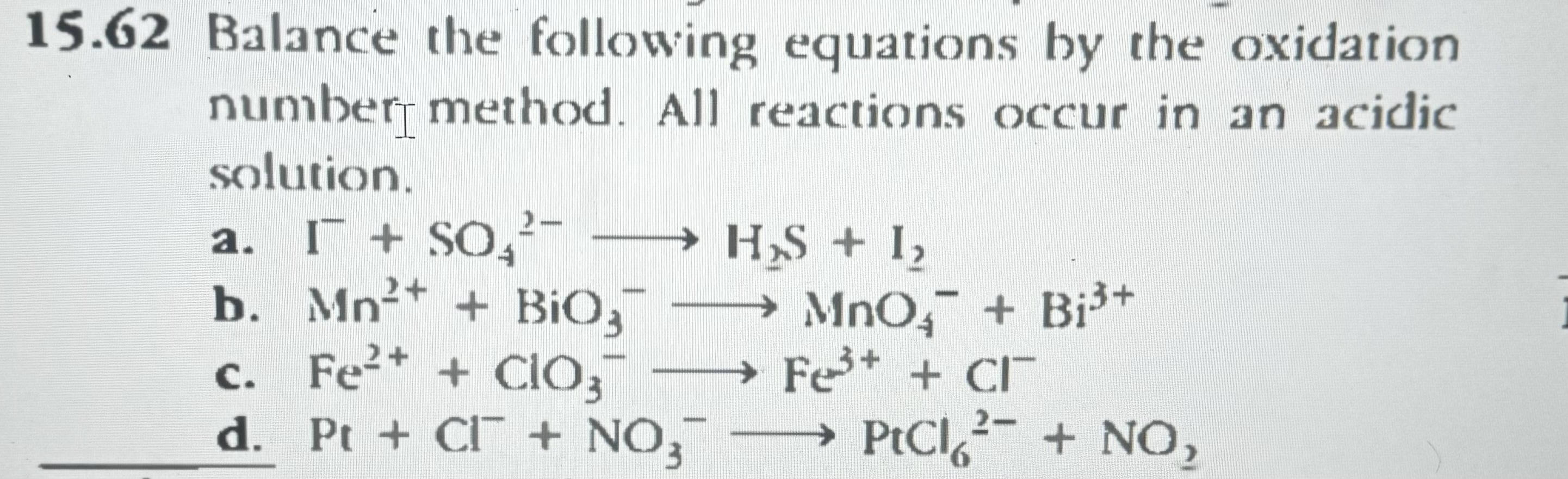 Solved 5.62 Balance the following equations by the oxidation | Chegg.com