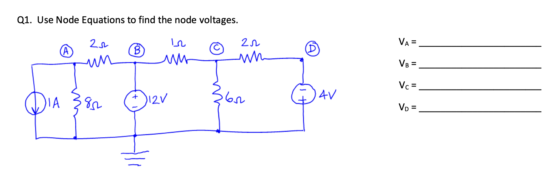 Solved Q1. Use Node Equations to find the node voltages. | Chegg.com