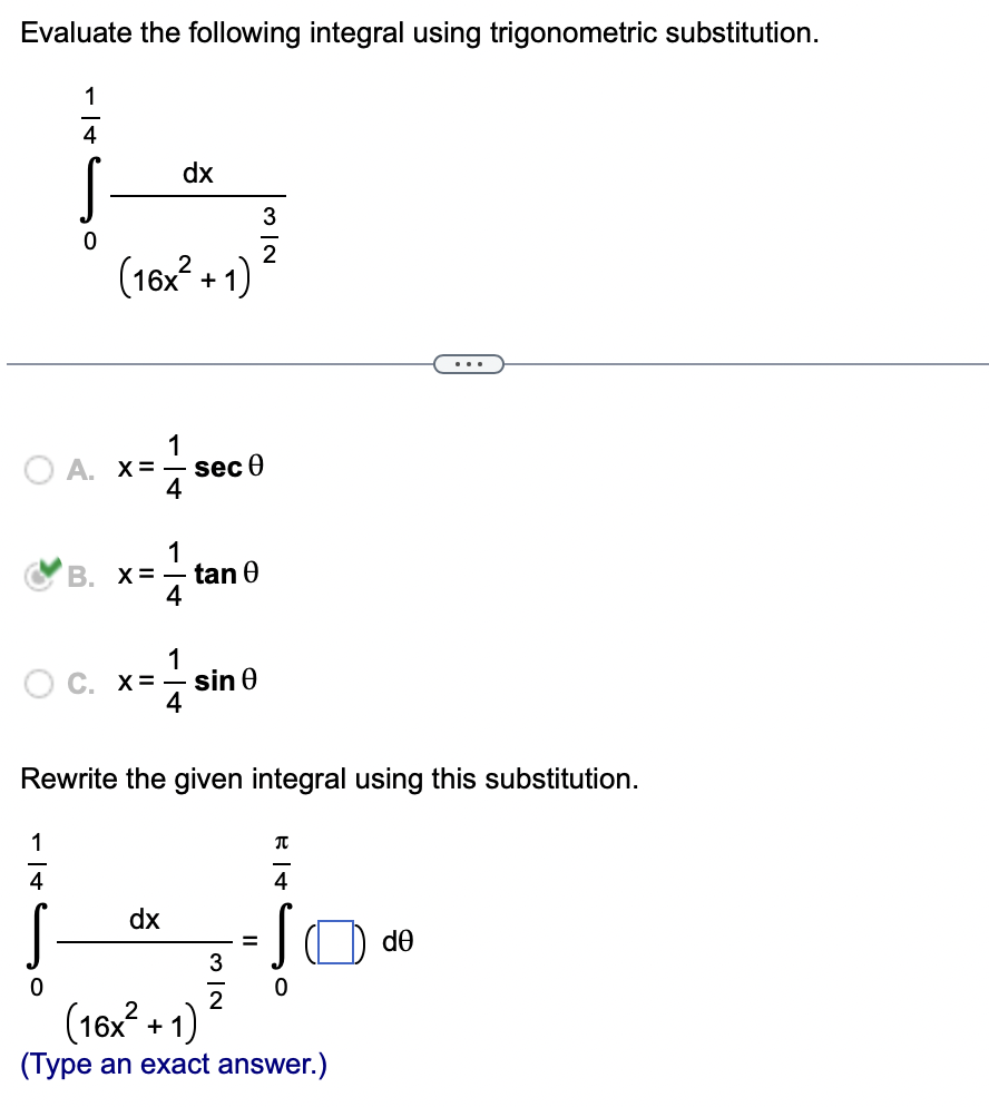 Solved Evaluate the following integral using trigonometric | Chegg.com