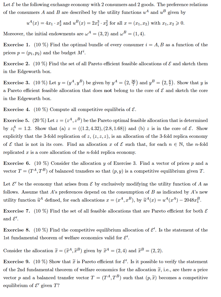 I found in exercise 1 that the optimal bundle of good | Chegg.com