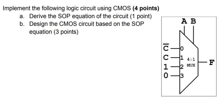 Solved Implement the following logic circuit using CMOS (4 | Chegg.com