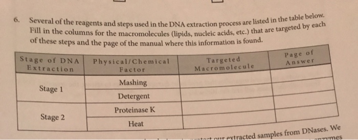 6. Several of the reagents and steps used in the DNA | Chegg.com