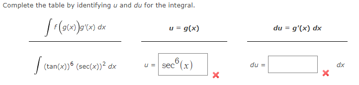 Solved Complete the table by identifying u and du for the | Chegg.com