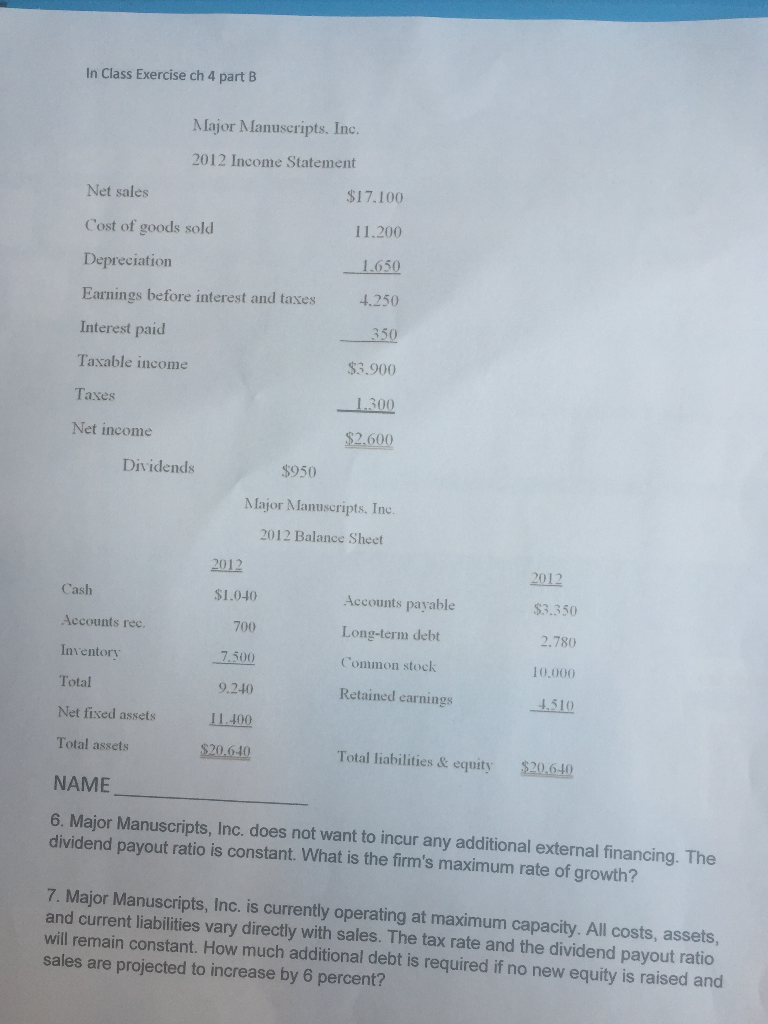 In Class Exercise ch 4 part B 8. Assume the profit | Chegg.com