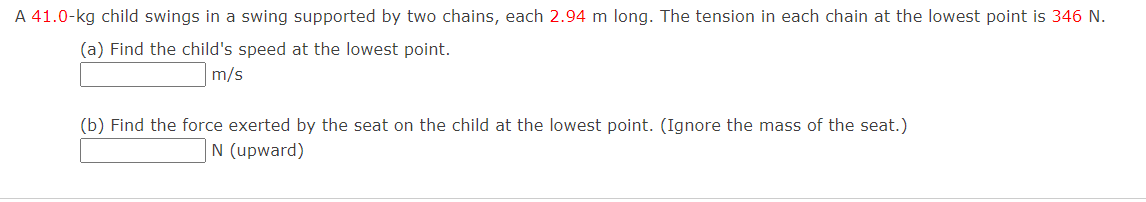 Solved A 41.0- kg child swings in a swing supported by two | Chegg.com