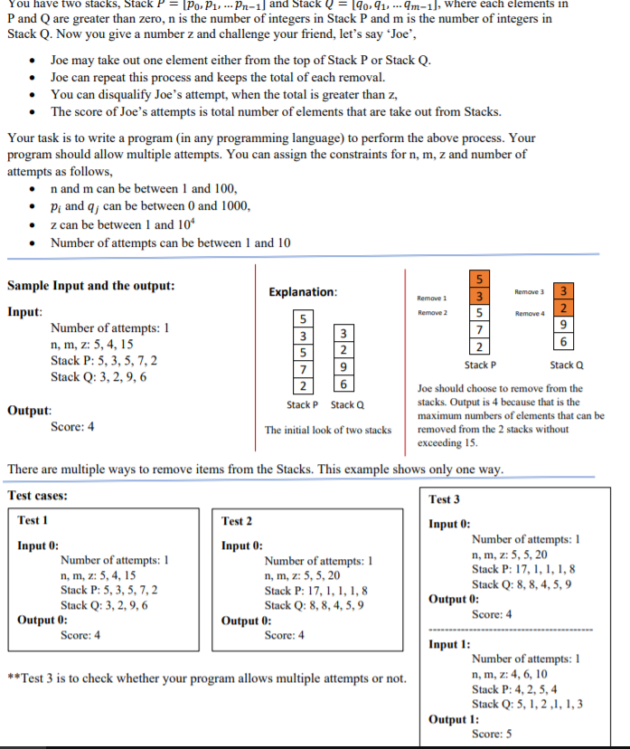 Solved You have two stacks, Stack P = Po, P1, Pn-1) and | Chegg.com