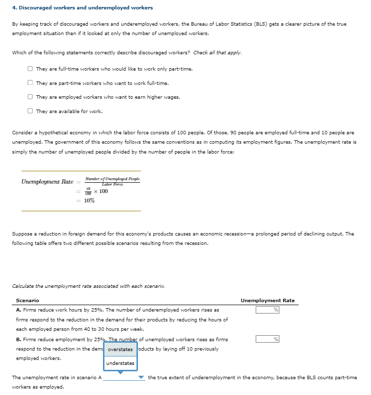 Solved 4 Discouraged Workers And Underemployed Workers By Chegg