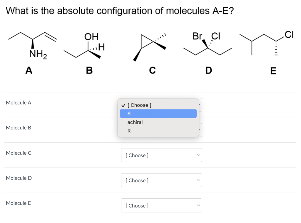 Solved What is the absolute configuration of molecules A−E? | Chegg.com