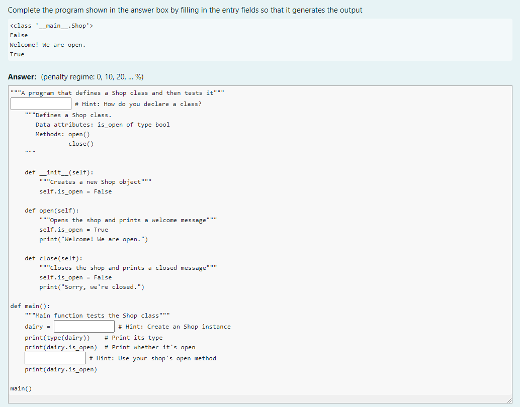 Solved Complete the program shown in the answer box by | Chegg.com