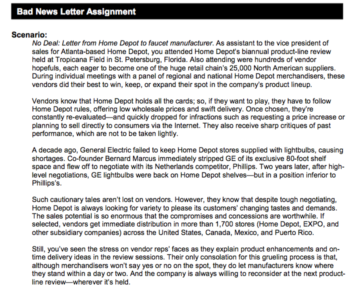 Bad News Letter Assignment Scenario No Deal: Letter | Chegg.com